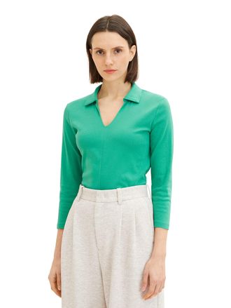 Tom Tailor Damen 1035399 T-Shirt mit Kragen, 31032 - Vivid Leaf Green, XXL