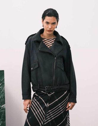 Asos Blouson style motard oversize en similicuir - Noir