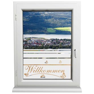 Indigos UG Glasdekorfolie - Willkommen - Sonnenschutz H50Line - Sichtschutzfolie - Fensterfolie - f&uuml;r die K&uuml;che, Bad ans Fenster, Sichtschutz - selbstklebend - m