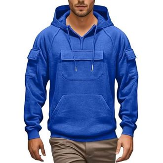 Generic Sweat &agrave; capuche pour homme - Demi-fermeture &eacute;clair - En polaire - D&eacute;contract&eacute; - Manches longues - Coupe droite - Sweat &agrave; capuche ample - Confortable -
