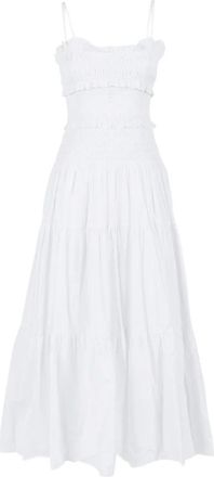 Michael Kors Femme, Robes, Blanc, Taille: 36 FR Smocked Cotton Poplin Maxi Dress