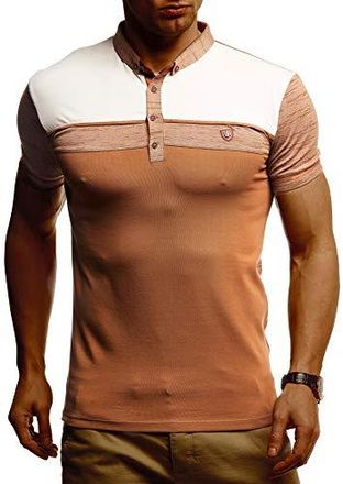 LEIF NELSON LN1420 - T-shirt &agrave; col polo pour homme - Basique pour l&eacute;t&eacute; - Coupe ajust&eacute;e - Manches courtes - En coton - Noir/blanc, Camel Melange., XXL