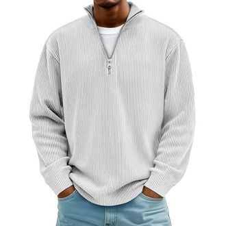 Generic Sweat-shirt sans capuche pour homme - Pull tricot&eacute; avec fermeture &eacute;clair 1/4 - T-shirt &agrave; manches longues - Couleur unie - Col roul&eacute; - D&eacute;contract&eacute; - T-