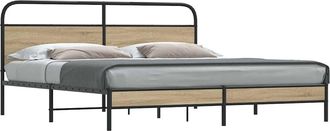 vidaXL Giroletto Senza Materaso In Metallo Rovere Fumo 193x203 Cm - Vidaxl
