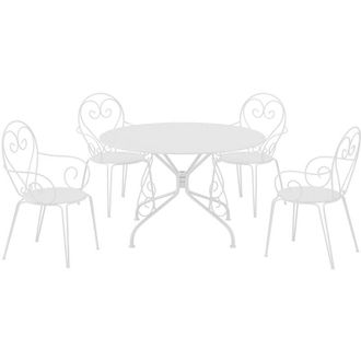 Vente-Unique Salle &agrave; manger de jardin en m&eacute;tal fa&ccedil;on fer forg&eacute; : une table D.120cm et 4 fauteuils empilables - Blanc - GUERMANTES de MYLIA