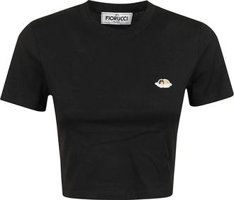 Fiorucci Femme, Tops, Noir, Taille: 40 FR Angels Patch Cropped T-Shirt