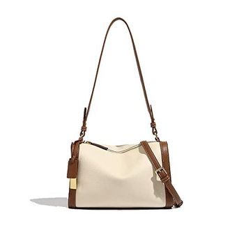 Generic Sac &agrave; bandouli&egrave;re Hobo en cuir v&eacute;ritable pour femme, sac &agrave; main d&eacute;contract&eacute;, sac &agrave; bandouli&egrave;re tendance avec fermeture &eacute;clair, sacs cylindriques, blan