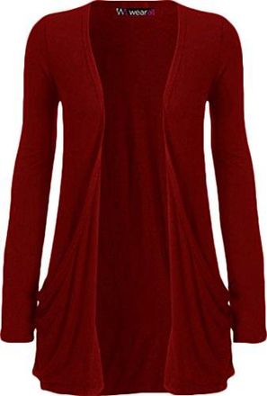 WearAll Cardigan à manches longues et poche pour femme Tailles 36-54, prune, 52/54/grande taille