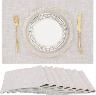 Homing Tischsets aus Baumwollleinen, waschbar, Bauernhaus-Esstischmatten für drinnen und draußen, leicht zu reinigen, neutrales Beige, 33 x 48 cm, 8 Stück