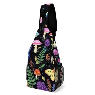 Generic Sacoche Port&eacute; &eacute;paule Grenouilles lunaires gothiques, papillons de nuit, feuilles de champignons magiques Durable Sling Sac &agrave; Bandouli&egrave;re Antivol Sac &agrave;