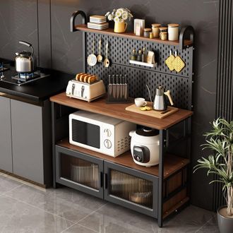 Generic K&uuml;chenregal mit Lochwand, Mikrowelle Regal aus Stahl und Holz mit Aufbewahrungsschrank for Wohnzimmer, Schlafzimmer, Arbeitszimmer