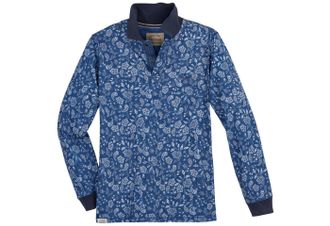 Redfield Langarm-Poloshirt Redfield XXL Langarm-Polo Paisleymuster denimblau