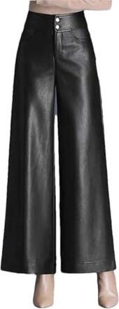 Generic Pantalon ample et décontracté en cuir synthétique pour femme et hiver, couleur unie, taille haute, coupe ajustée, chaud, Noir, XL