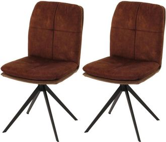 Hhg Neuwertig] 2er-Set Esszimmerstuhl HHG 178, K&uuml;chenstuhl Lehnstuhl, drehbar Auto-Position, Metall Stoff/Textil braun
