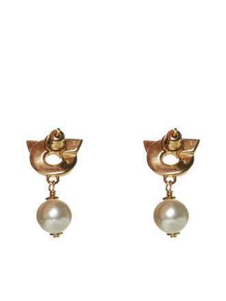 Ferragamo Pearl-Drop Hook Earrings - Gold