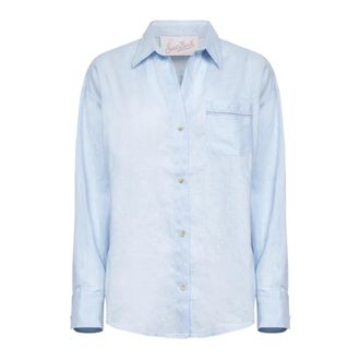 MC2 Saint Barth Femme, Blouses et Chemises, Bleu, Taille: 42 FR Linen sb holed 31 emb