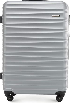 Wittchen Reisekoffer Groß Rollkoffer Trolley Großer Koffer Check-In Gepäck Hartschale aus ABS 4 Spinner-Rollen Zahlenschloss Groove Line Größe L grau Lufthansa