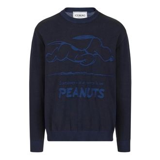Iceberg Homme, Pulls, Bleu, Taille: M Pull classique en coton ras du cou avec motif Peanuts