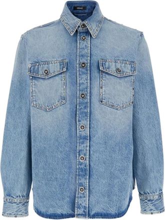 Versace Homme, Chemises, Bleu, Taille: M Chemise en denim avec clous