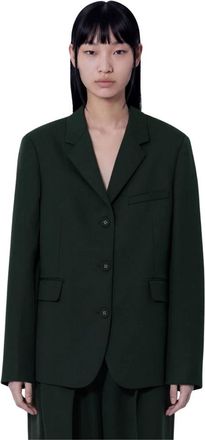 Ganni Blazer en serge de laine simple - Femme - Vestes - Vert - Taille: 36 FR