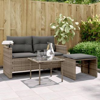 vidaXL vidaXL Salon de jardin avec coussins 3 pcs gris r&eacute;sine tress&eacute;e