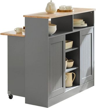 SoBuy SoBuy FSB36-HG Sideboard mit Schiebetüren Kücheninsel mit erweiterbarer Arbeitsfläche Küchenschrank Highborad Kommode Schrank hellgrau BHT ca