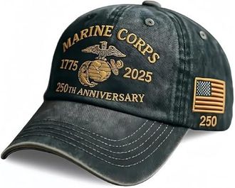 Generic Marine Corps Chapeau 250e anniversaire, casquette lav&eacute;e vintage pour homme, casquette lav&eacute;e r&eacute;glable pour 250e anniversaire de mariage, D, 7 1/4-7 7/8