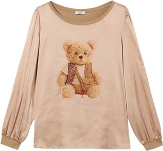 Oltre Femme, Blouses et Chemises, Beige, Taille: 46 FR T-shirt bi-mati&egrave;re avec imprim&eacute; et applications