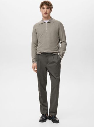 Mango Pantalon regular fit pinces cordon marron moyen - Homme - 38 - MANGO MAN