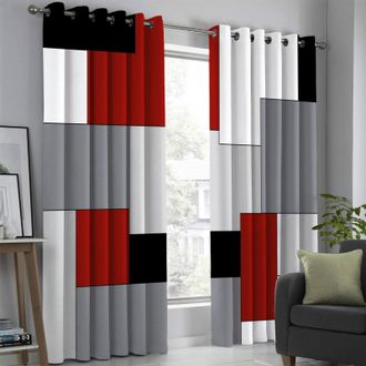 Generic Vorh&auml;nge Kontrastierende Quadrate, Rot-Schwarz Verdunkelungsvorhang 2Er Set, Vorhang Blickdicht Abstrakte Geometrie, Thermovorhang F&uuml;r Deko Wohnzimmer