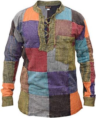 Gheri Chemise patchwork &agrave; lacets pour homme - - XX-Large