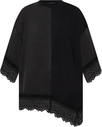 AllSaints Femme, Tops, Noir, Taille: 42 FR Lenny T-Shirt avec Bordure en Dentelle