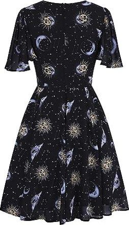 Hell Bunny Robe Solaris Femme Robe mi-Longue Noir 3XL 100% Polyester