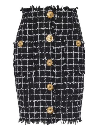 Balmain Gekn&ouml;pfter Tweed-Bleistiftrock - Schwarz