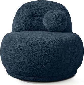 Konsimo Sofa Malve Bequeme 3-Sitzer Couch in Boucl&eacute;-Stoff, Japandi-Stil 2 Dekokissen in Kugelform, Chenille-Stoff, Weiche Sitzfl&auml;che (dunkelblau, Sessel 83x74