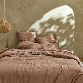 Nafnaf Housse De Couette Lin/coton Bio Uni Marron C. 200 X 200 Cm Marron Clair