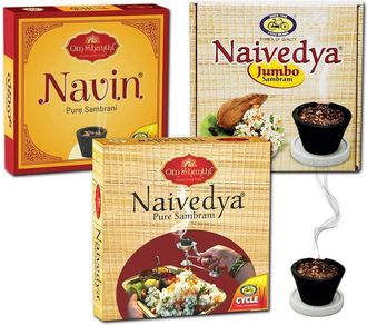 Generic Aashita Creations Om Shanthi Navin/Naivedya/Naivedya Jambo 3er-Pack Pure Cup Sambrani/Dhoopam