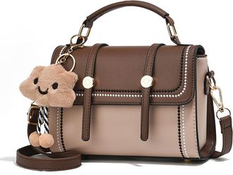 Nicole & Doris Kleine Handtasche Damen Designer Umh&auml;ngetasche Mode Schultertaschen M&auml;dchen Crossbody Bag PU Leder Mehrfarbige Henkeltasche mit Anh&auml;nger Khaki-Kaffee