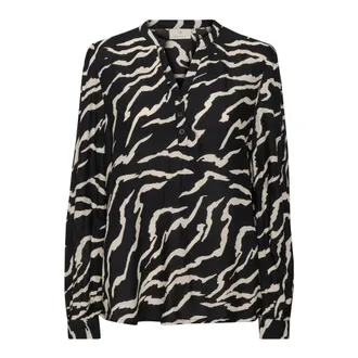 Kaffe Chemisier &agrave; Imprim&eacute; Z&egrave;bre avec Col en V - Femme - Blouses et Chemises - Noir - Taille: 40 FR