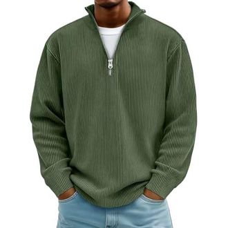Generic Sweat-shirt &agrave; manches longues pour homme - Col zipp&eacute; - Fermeture &eacute;clair - Pull ample d&eacute;contract&eacute; c&ocirc;tel&eacute;, Vert, 3XL