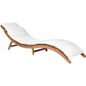 Beliani Chaise Longue Pliante Jardin Terrasse Patio en Bois dAcacia avec Coussin Blanc Luino