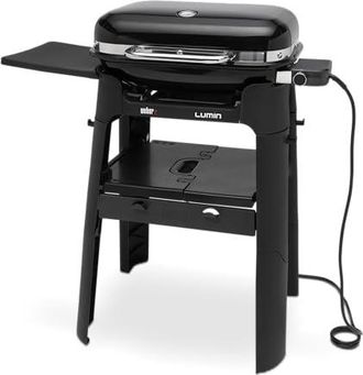 Weber Lumin Elektrogrill mit Stand/Anbraten, R&auml;uchern, D&auml;mpfen, Kochen und Warmhalten, Bis zu 315 &deg;C, Porzellanemaillierte Gusseisenroste, 33 x 49 cm Grillf