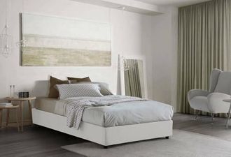 Dmora Talamo Italia - Doppelbett Rebecca, Bettkasten mit Stoffbezug, 100 % Made in Italy, Öffnung vorne, inklusive Matratze 120 x 200 cm, Weiß