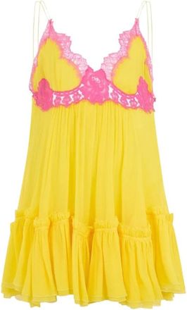 Roberto Cavalli Femme, Robes, Jaune, Taille: 40 FR Robe en mousseline avec d&eacute;tails en dentelle