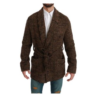 Dolce & Gabbana Homme, Vestes, Brun, Taille: XS Superbe Manteau en Laine &agrave; Carreaux Marron