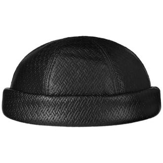 Lierys Bonnet Docker en Cuir Femme/Homme - Made in Italy Casquette Skull avec Doublure, Doublure Automne-Hiver Automne Hiver - L (58-59 cm) Noir