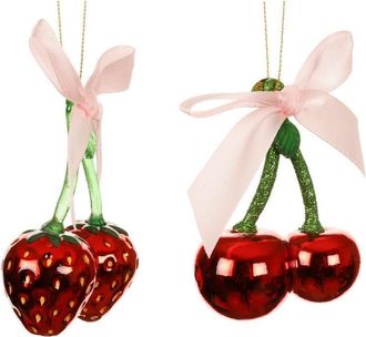 Kaemingk Christbaumschmuck Glas 9cm - Erdbeere / Kirsche Figur zum Aufhängen - 1 Stück sortiert - Weihnachtsbaum Anhänger für Weihnachten - Christbaumanhänger 