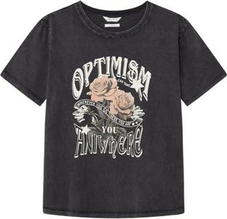 Springfield Frqs Camiseta Optimism Tricot, Gris/Carbone, L Femme