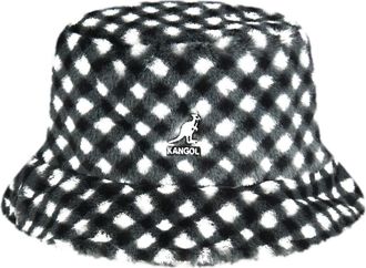 Kangol Faux Fur Check Bucket Stoffhut Fischerhut Damenhut Damen/Herren - mit Futter Winter Herbst-Winter - L (58-59 cm) schwarz-wei&szlig;