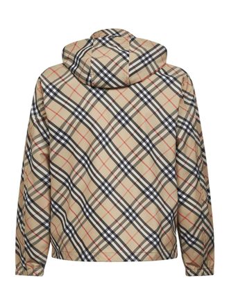 Burberry Mens Check Hooded Jacket Archive Beige Polyester Bomber